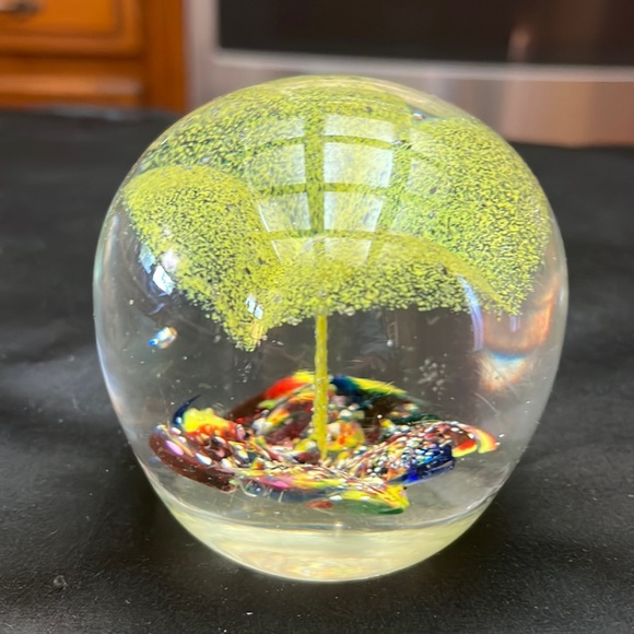 Accents | Very Pretty Hand Blown Glass Paperweight With Yellow Flower ...